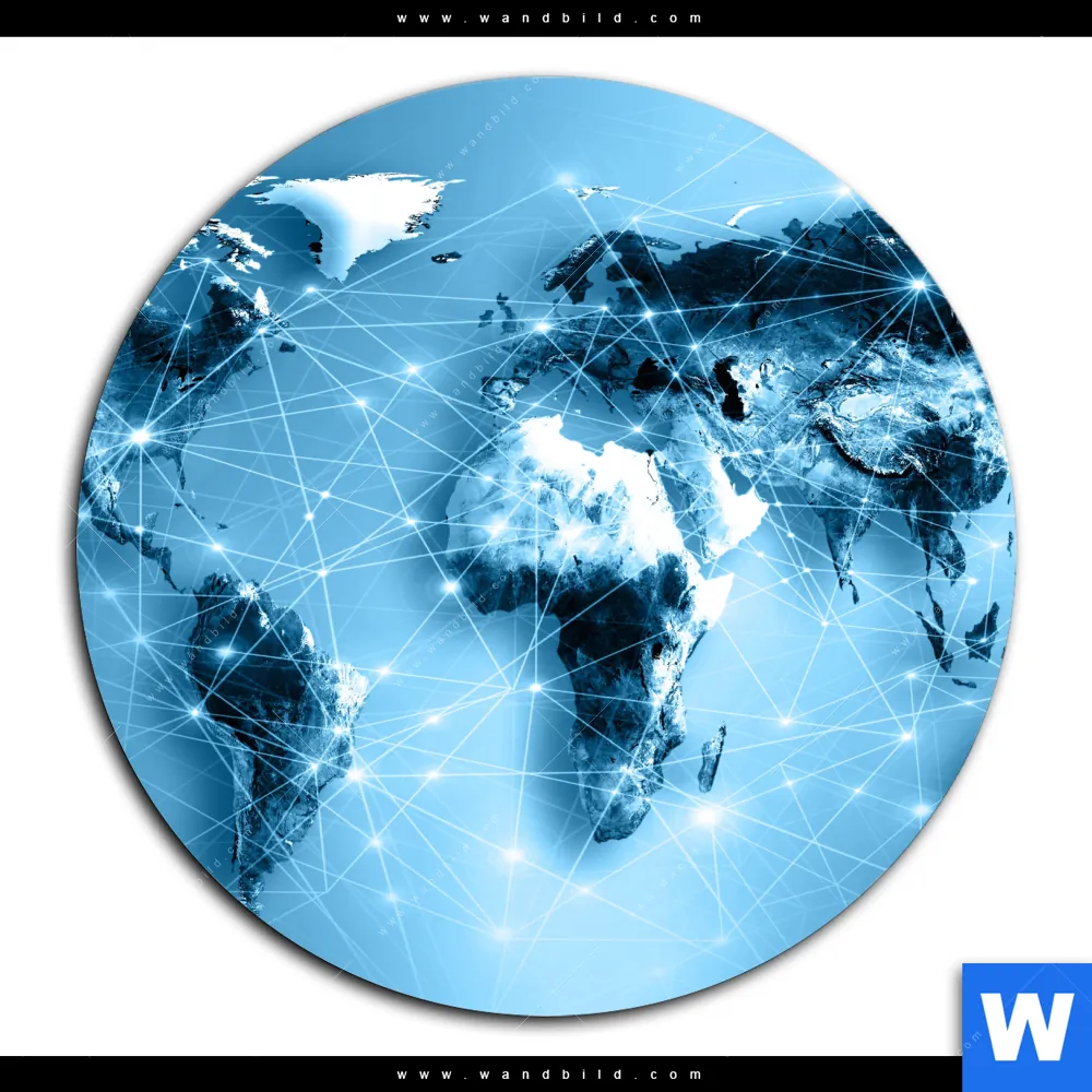 Bild Edelstahloptik von wandbild.com - Weltkarte Kommunikation - Rund