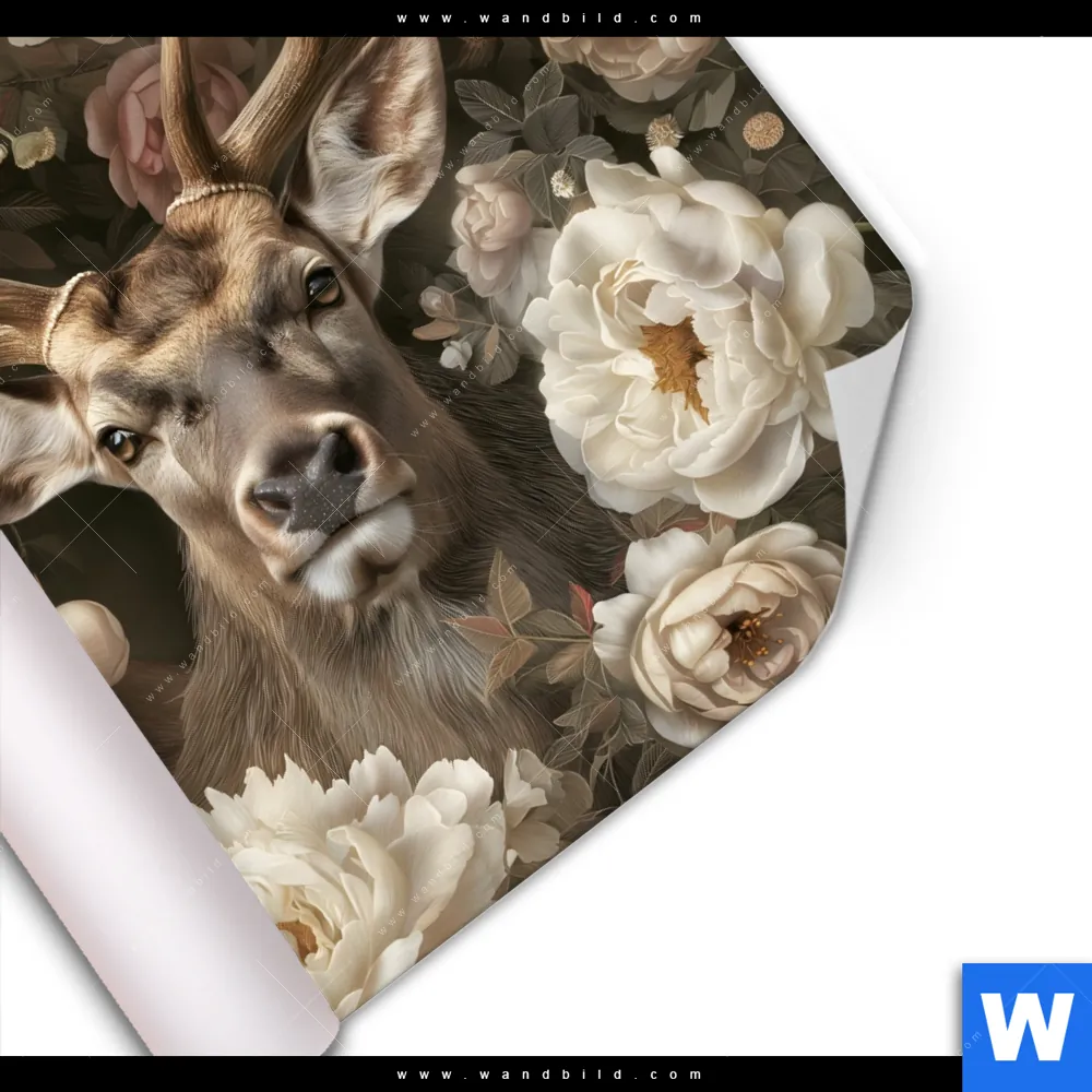 Poster ♥️ Romantischer Hirsch mit Blumen | Quadrat | BigBilder | wandbild.com