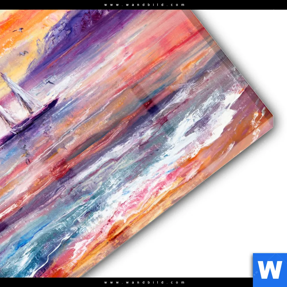 Acrylglasbild ♥️ Gemälde mit Boot im Sonnenuntergang | Querformat | wandbild.com