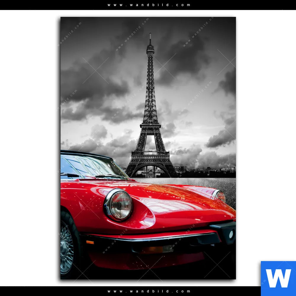 Poster ♥️ Eiffelturm & Rotes Auto | Hochformat | wandbild.com