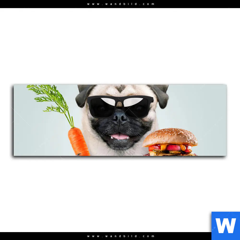 Spannbild ♥️ Lustiger Hund mit Burger | Panorama | wandbild.com