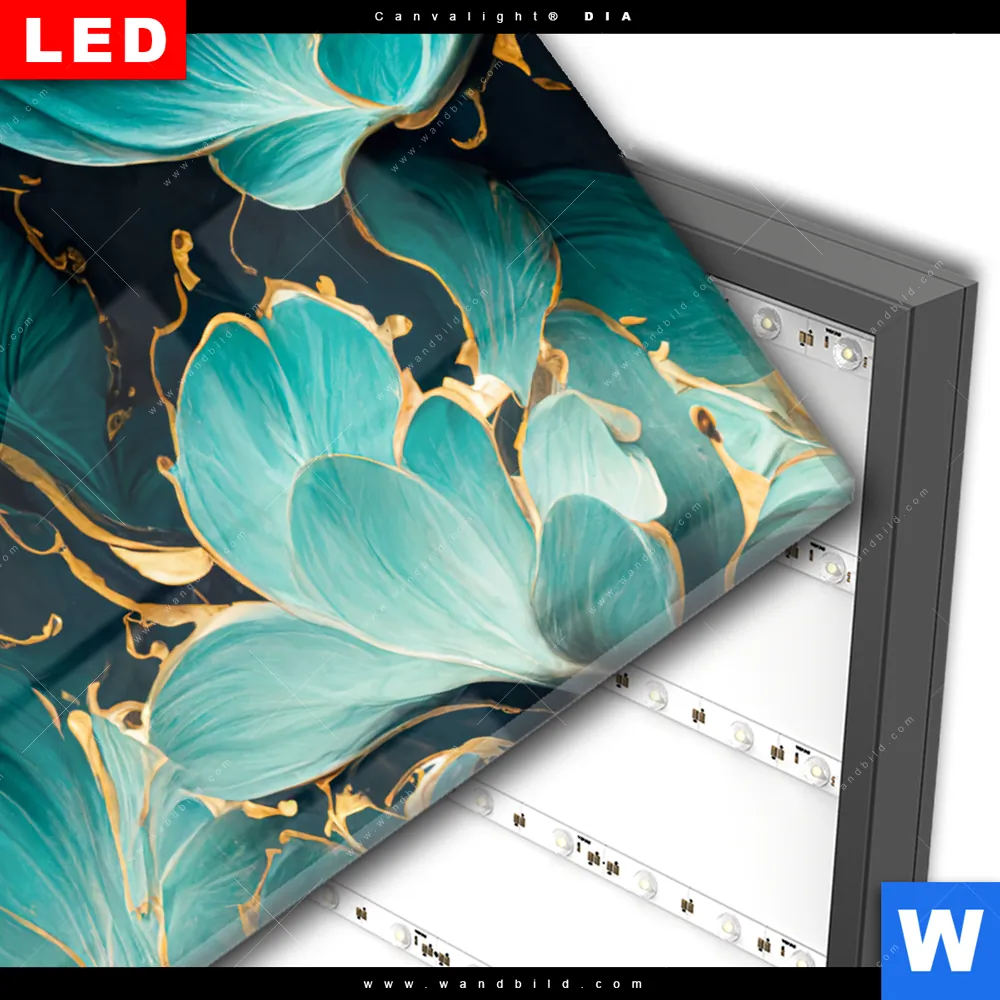 Wechselmotiv Acrylglas ♥️ Marmor Blüten in türkis & gold | Canvalight ...