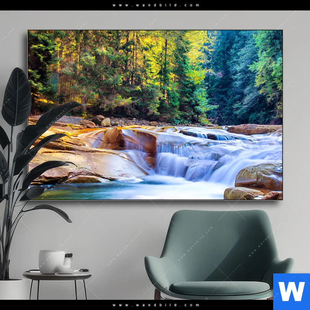 Wechselmotiv ♥️ Schöner Wasserfall im Wald | Querformat | wandbild.com